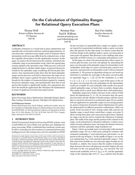 Pdf On The Calculation Of Optimality Ranges For Relational Query