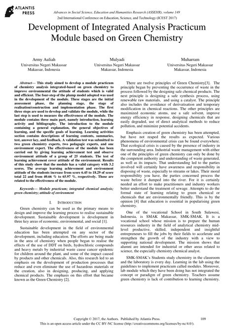 Pdf Development Of Integrated Analysis Practicum Module Based On Green Chemistry