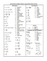 AP Equation Sheet ADVAN C PLACEMENT PHYSICS L EQUATIONS EFFECTIVE Course Hero