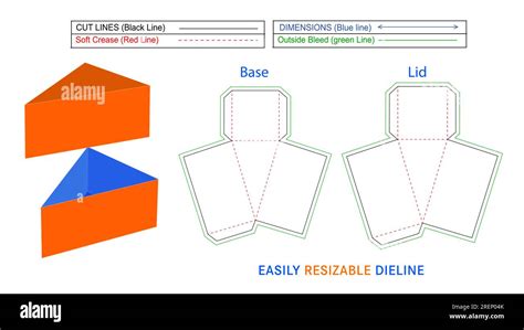 Triangle Cake Slice Box Packaging Birthday Cake Slice Box Die Line Template And 3d Render