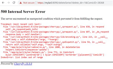 Internal Server Error When Deleting The Last Series · Issue 1295 · Mylar3mylar3 · Github