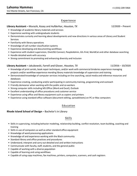 Library Assistant Job Description Resume At Zoe Burdett Blog