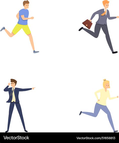 Human Evacuation Icons Set Cartoon Urgent Vector Image
