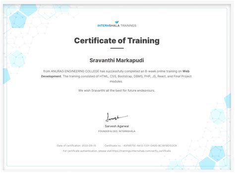 sravanthi markapudi on linkedin internshalatrainings webdevelopment