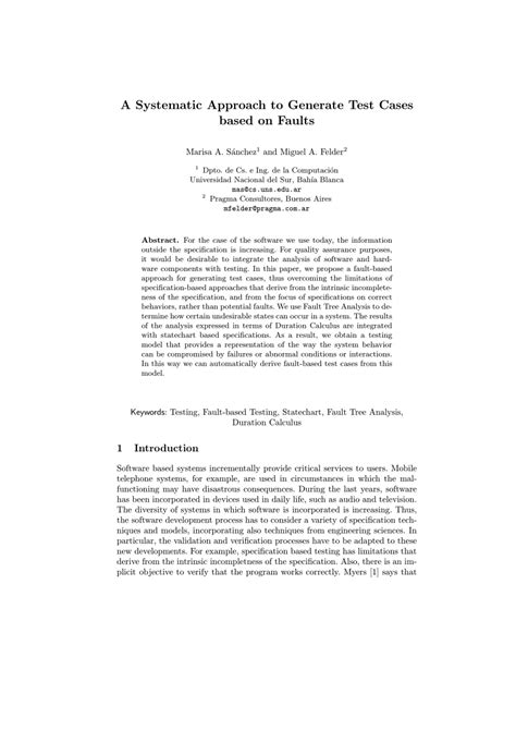 Pdf A Systematic Approach To Generate Test Cases Based On Faults