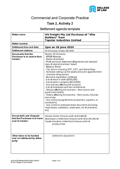Ccp T2 A2 Template Settlement Agenda Nasvt 2023 08 25 Commercial And