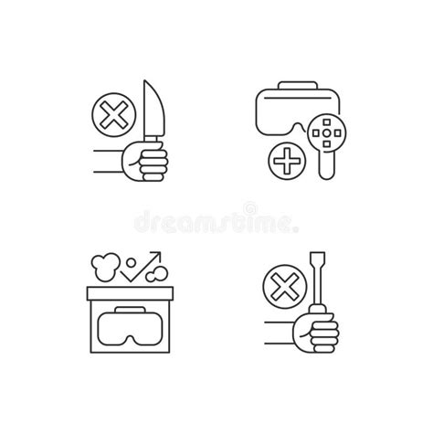 Vr Helmet Usage Guide Linear Manual Label Icons Set For Dark And Light Mode Stock Vector