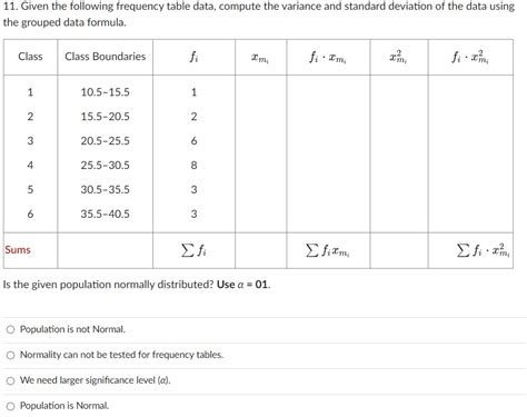 Solved 11 Given The Following Frequency Table Data Compute