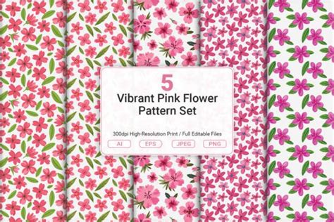 Vibrant Pink Flower Pattern Set Graphic By Jundi · Creative Fabrica