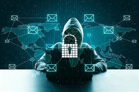 Premium Photo Hacker Using Laptop With Abstract Padlock Network Hologram On Blue Binary Code