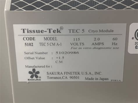 Tissue Tek Tec 5 Embedding Machine And Tec 5 Cryo Module For Sale
