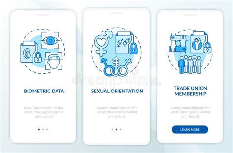 Examples Of Personal Data Blue Onboarding Mobile App Screen Stock