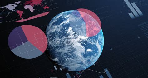 animation of multicolored infographic interface over rotating globe