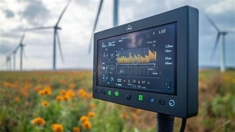 Monitoring Wind Energy Systems With Advanced Display Technology In A Field Of Wildflowers During