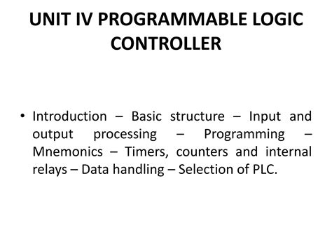 Unit 4 Programmable Logic Interface Me6702 Mechatronics Ppt