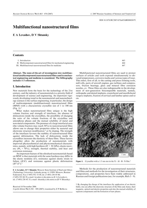 Pdf Multifunctional Nanostructured Films