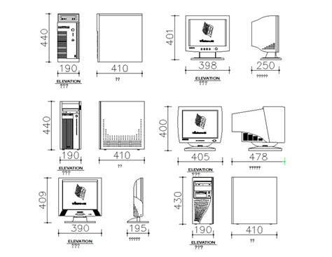 Common Computer Cad Blocks With Cpu Drawing Details