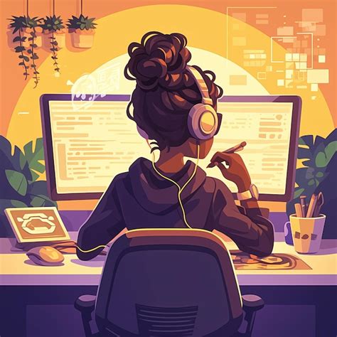 Mixed Race Girl In Her 20s Attending A Coding Bootcamp Premium Ai Generated Vector