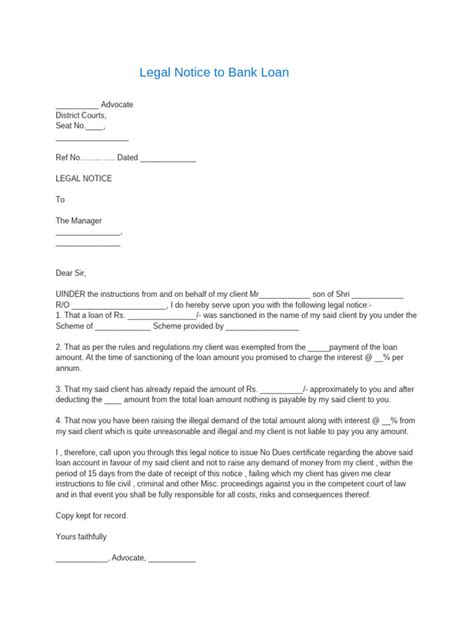 Legal Notice To Bank Loan Pdf Business Law
