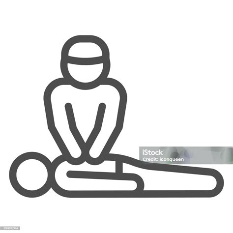 구조자는 심장 마사지 라인 아이콘 인간 구조 개념을 수행합니다 벡터 그래픽 구세주 남자는 흰색 배경에 서명하는 사람 모바일 또는 웹 디자인을위한 윤곽선 스타일 아이콘을