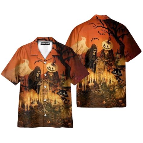 Vintage Halloween Grim Reaper And Black Cat Hawaiian Shirt Lesgusa