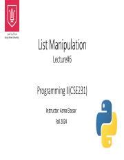 Mastering Python Lists: Creation, Access, and Manipulation | Course Hero