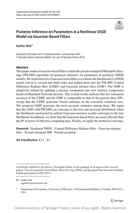 Posterior Inference On Parameters In A Nonlinear Dsge Model Via Gaussian Based Filters Request Pdf