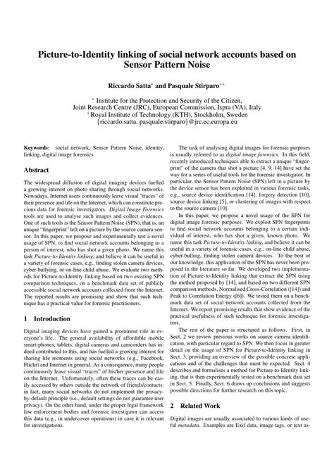 Pdf Picture To Identity Linking Of Social Network Accounts Based On Sensor Pattern Noise