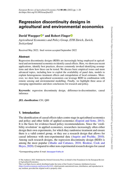 Pdf Regression Discontinuity Designs In Agricultural And