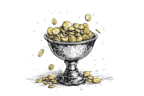 Sketch Of Grail Overflowing With Gold Coins Premium Ai Generated Vector