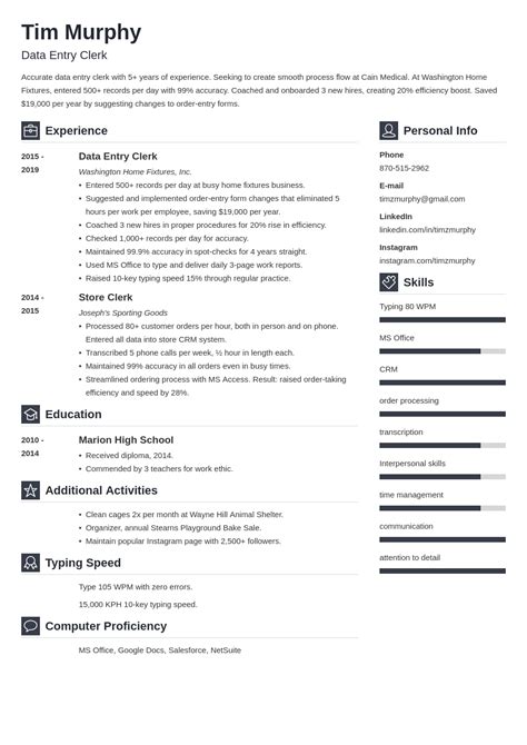 Data Entry Resume Example Skills Job Description In