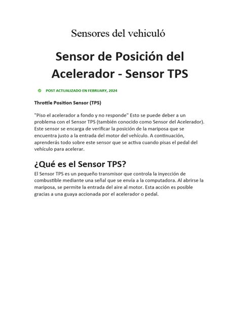 Sensores Del Vehiculó Pdf Inyección De Combustible Sensor