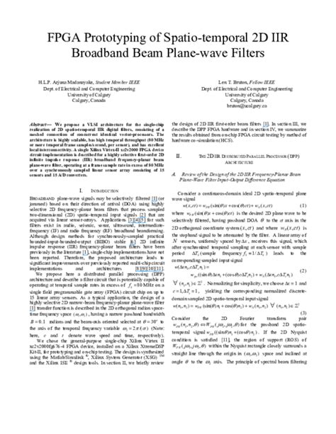 Pdf Fpga Prototyping Of Spatio Temporal 2d Iir Broadband Beam Plane Wave Filters