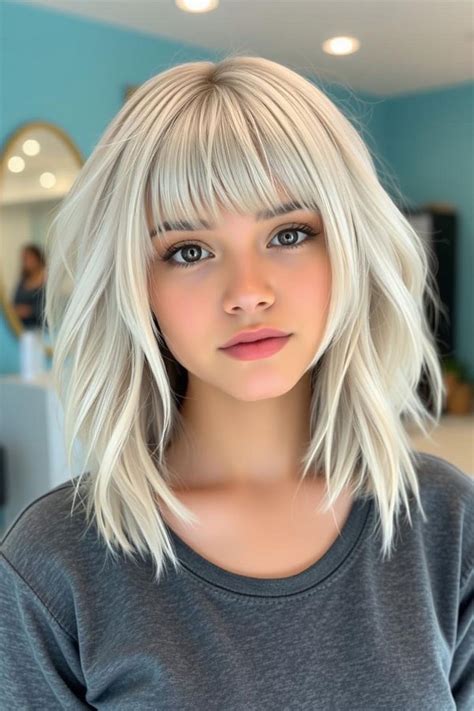 25 Chic Icy Platinum Long Bob Hairstyles Textured Lob With Wispy Bangs