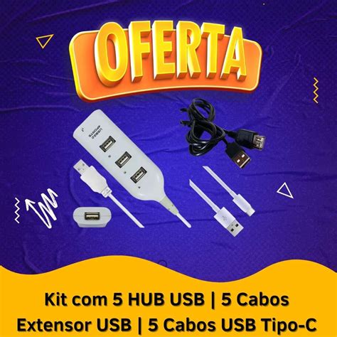 Kit Hub Usb E Cabos Tipo C E Extensor Usb Shopee Brasil