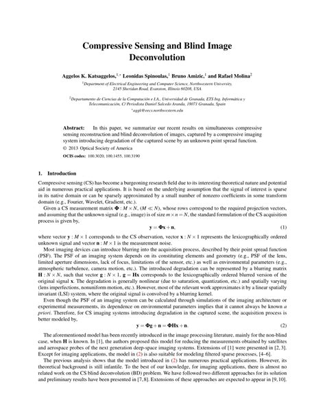 Pdf Compressive Sensing And Blind Image Deconvolution