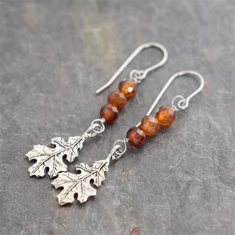 Hessonite Garnet Oak Leaf Earrings Wild Hare Gems