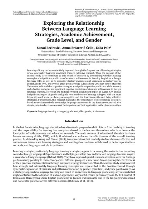 Pdf Exploring The Relationship Between Language Learning Strategies Academic Achievement