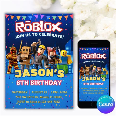 Modèle Dinvitation Danniversaire Roblox Modifiable Je Modèle D
