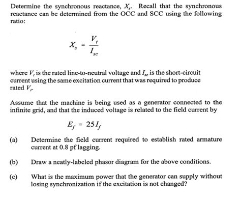 solved determine the synchronous reactance x recall that
