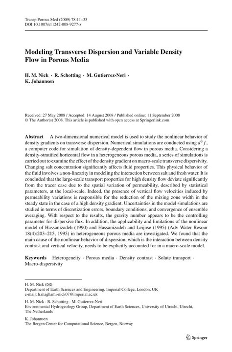 Pdf Modeling Transverse Dispersion And Variable Density Flow In