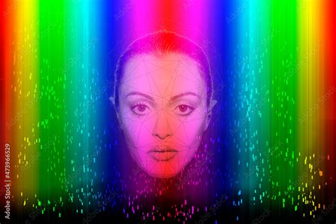 Young Woman With Face Recognition Artificial Intelligence Technology On