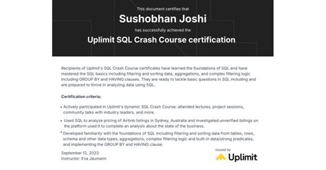 Sushobhan Joshi Phd On Linkedin Sql Crash Course • Sushobhan Joshi • Uplimit Live Group