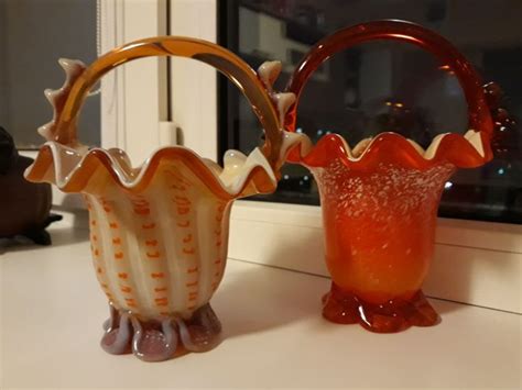 Ваза конфетница корзинка Красный май сульфидно цинковое стекло 1960 е Конфетницы Ваза Стекло