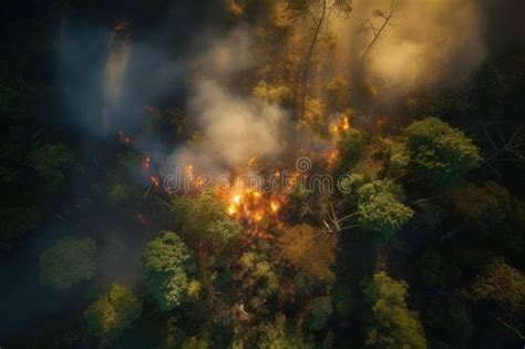 Top View Of Raging Forest Fire Rapidly Spreading Wildfire Stock