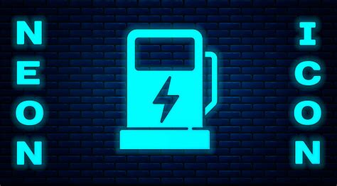 벽돌 벽 배경에 고립 된 빛나는 네온 전기 자동차 충전소 아이콘 에코 전기 연료 펌프 표지판 벡터 개념에 대한 스톡 벡터 아트 및 기타 이미지 Istock