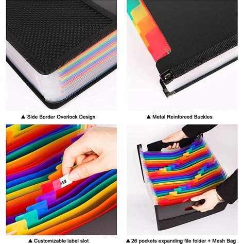 Nisun 24 Pockets Expanding File Folders Alphabetical Expandable Accordion Document Holder Bill