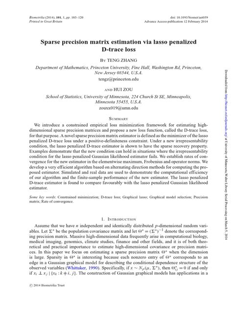 Sparse Precision Matrix Estimation Via Lasso Penalized D Trace Loss
