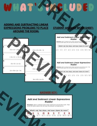 Adding And Subtracting Linear Expressions Scavenger Hunt Riddle Tpt