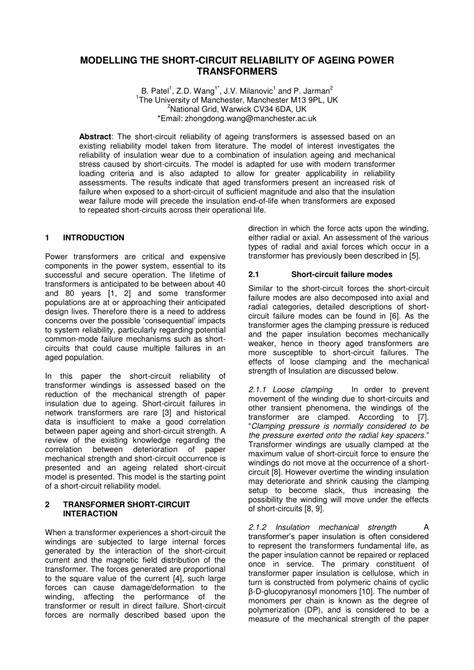 Pdf Modelling The Short Circuit Reliability Of Ageing Power Transformers